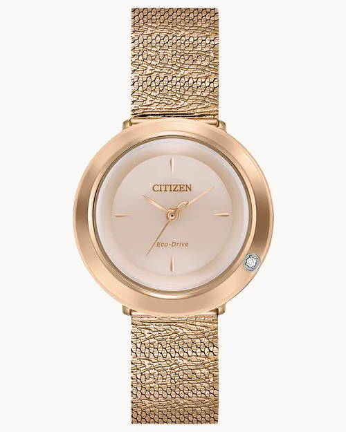 L Ambiluna - Men's Eco-Drive EM0643-50X Rose Gold Mesh Watch L Ambiluna - Men's Eco-Drive EM0643-50X Rose Gold Mesh Watch